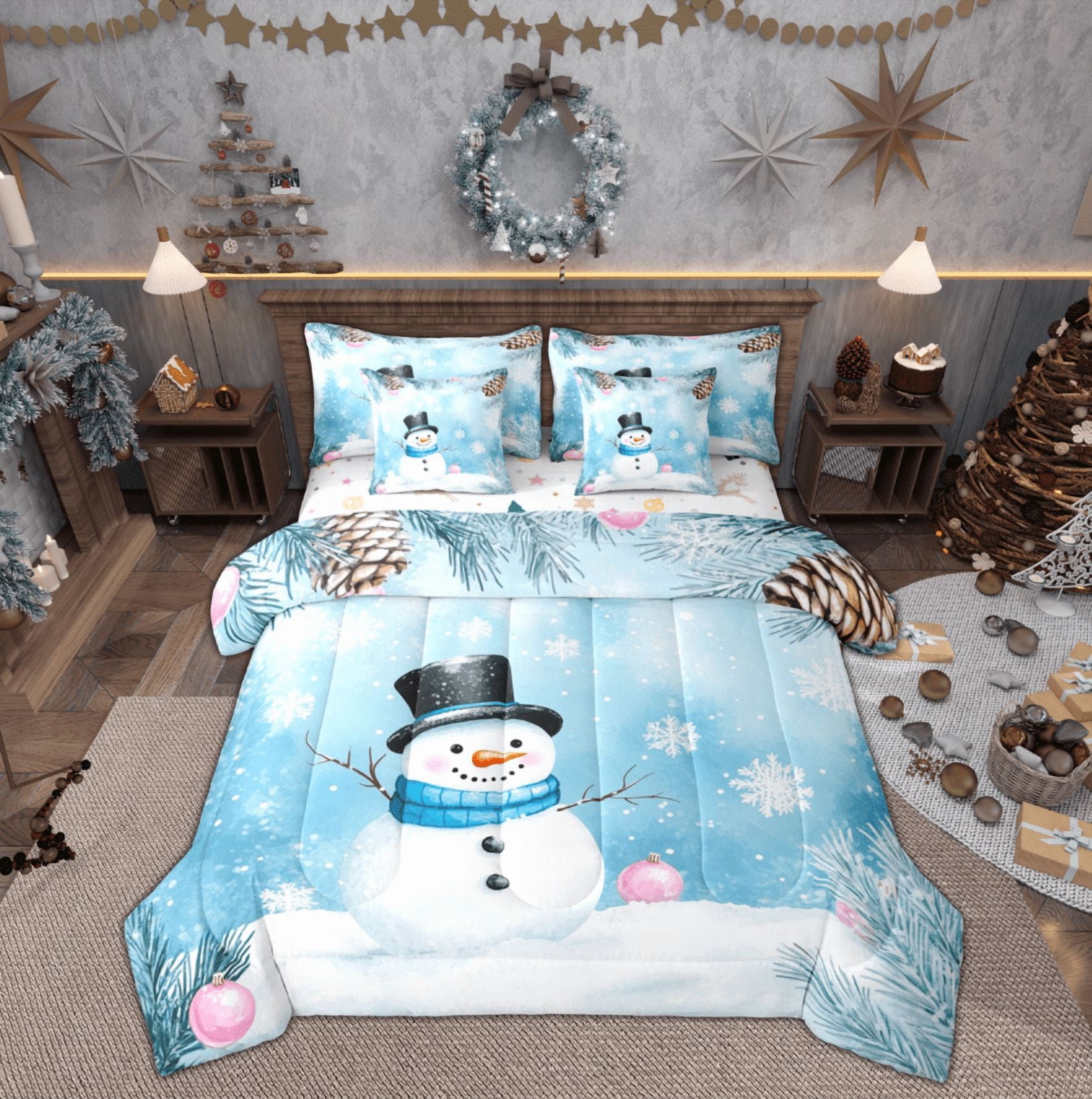 Feelyou Blue Snowman Twin Bedding Sets 7-Piece for Teens, Winter ...
