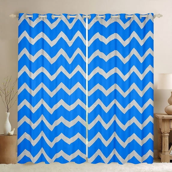 Feelyou Blue Stripes Waves Black Out Curtains, Abstract Curtains Pack ...