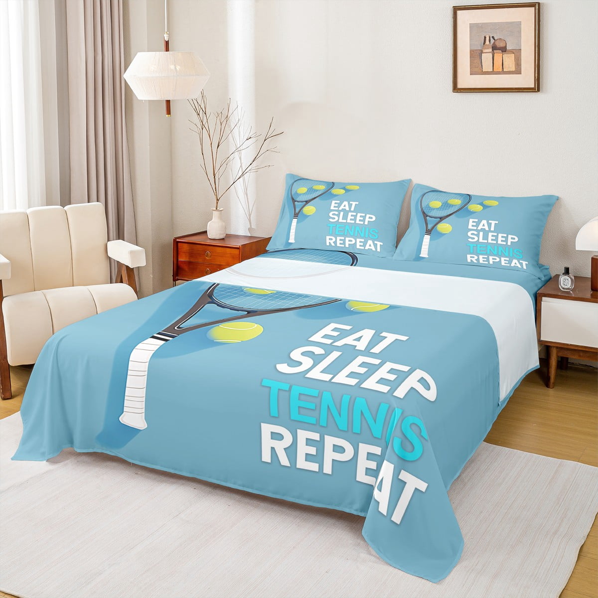 Feelyou Blue Tennis Print Bed Sheets, Cartoon Ball Sports King Sheets ...