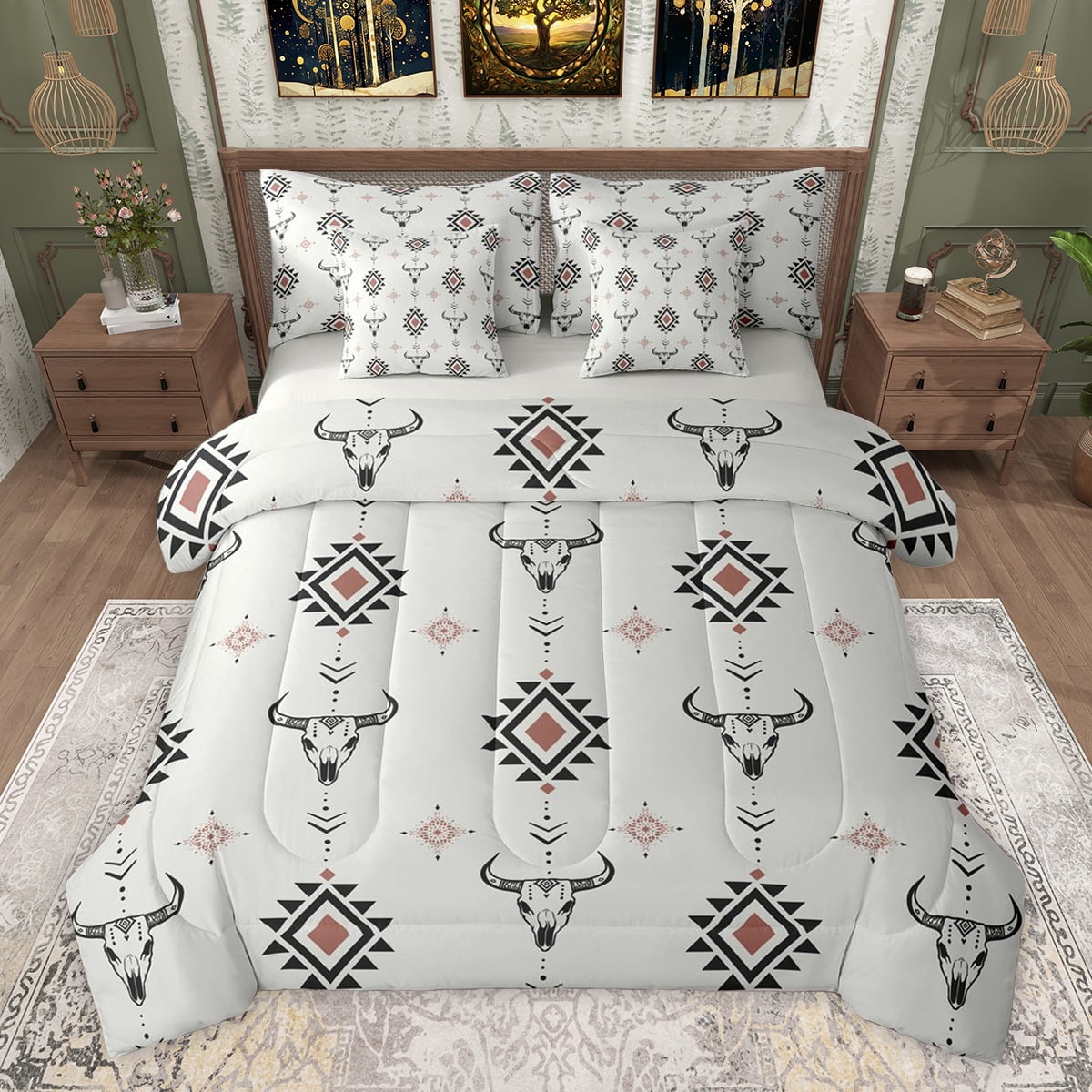 Feelyou Bohemian Aztec Bedding Comforter Set 7pcs, Rustic Sheep ...
