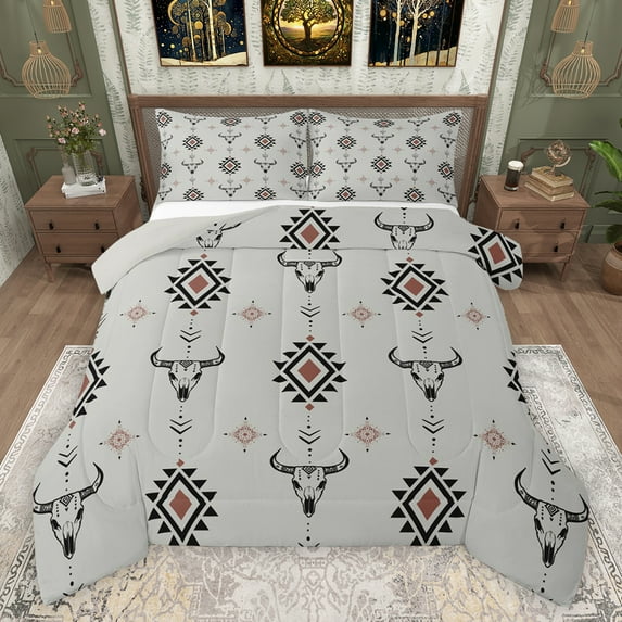 Feelyou Bohemian Aztec Queen Comforter Set, Rustic Sheep Skeleton ...