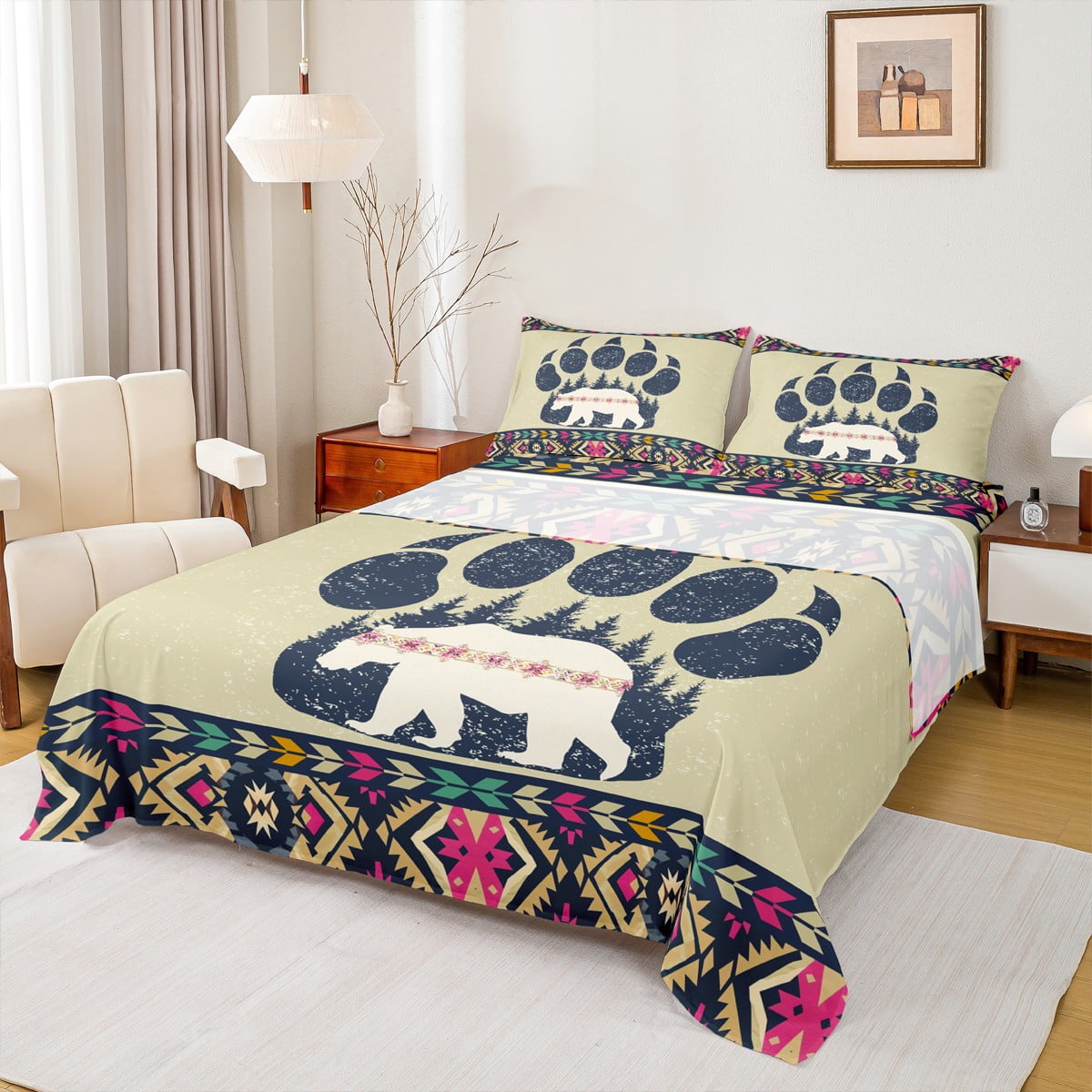 Feelyou Bohemian Bear Print Bed Sheets, Tribal Western Aztec King ...