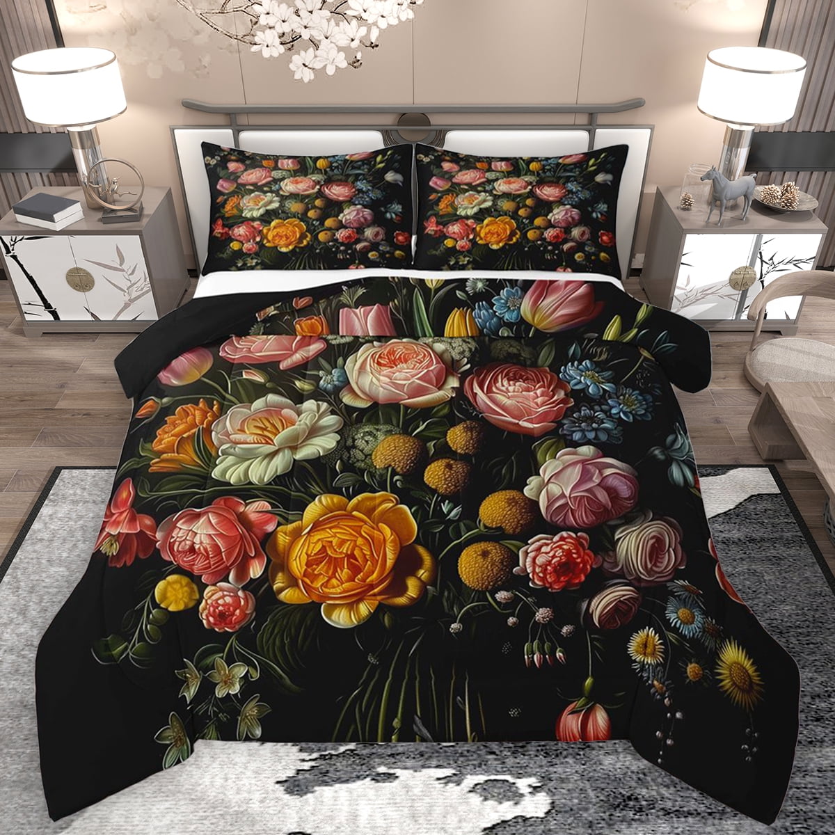 Feelyou Bohemian Flower Floral Bedding Comforter Set, Rustic Farmhouse ...