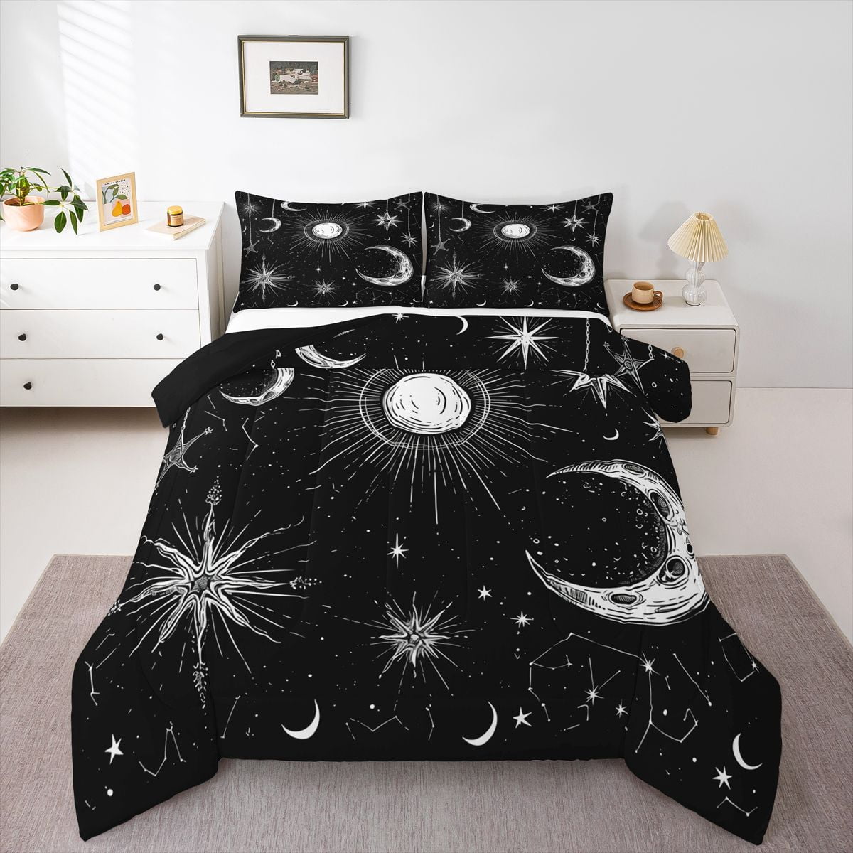 Feelyou Bohemian Moon Sun Full Size Comforter Sets for Kids, Black ...