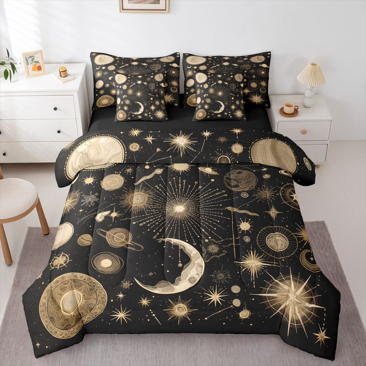 Feelyou Bohemian Starry Sky Twin Bedding Sets 7-Piece for Kids, Black ...