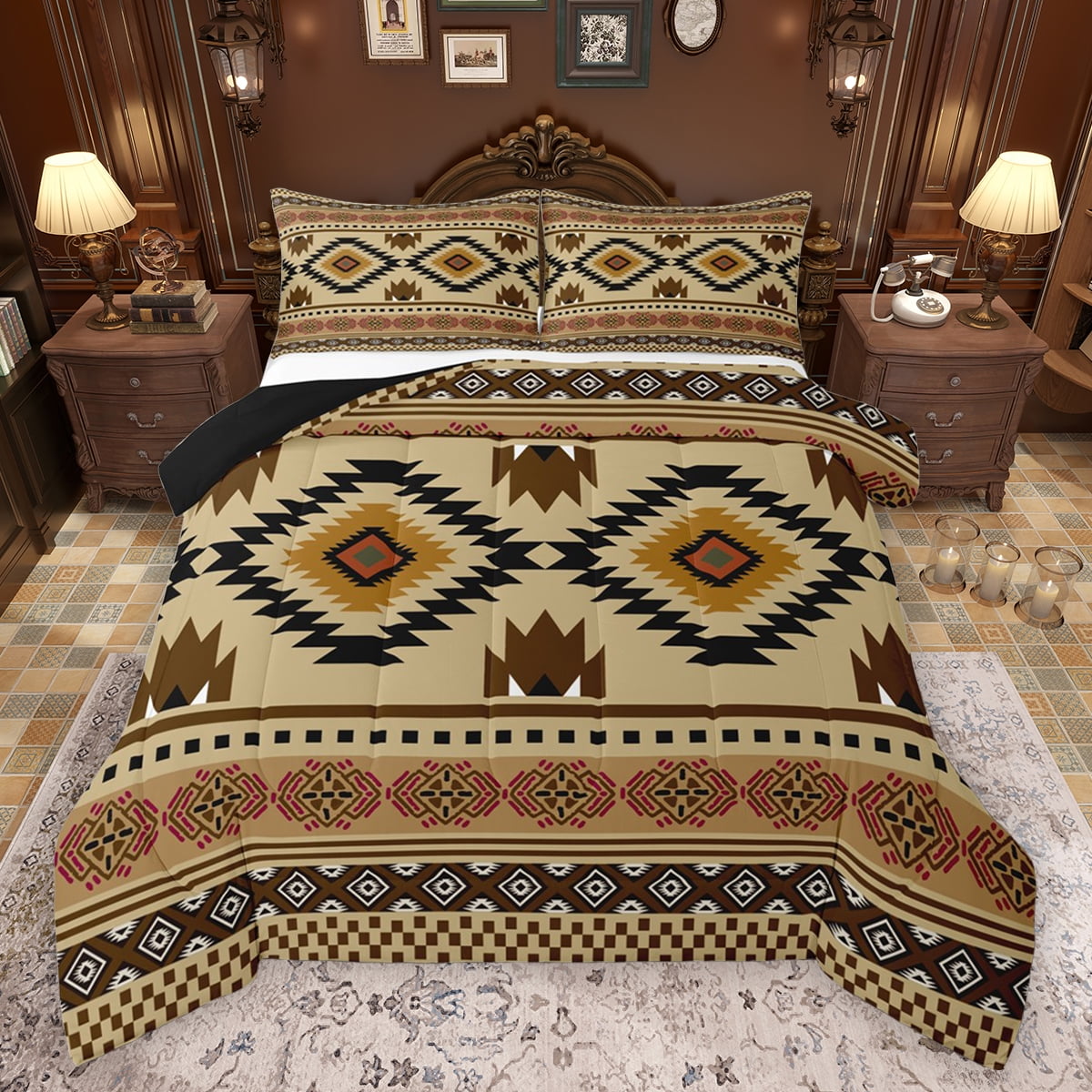 Feelyou Bohemian Triangle Print Bedding Comforter Set, Mandala Hippie ...