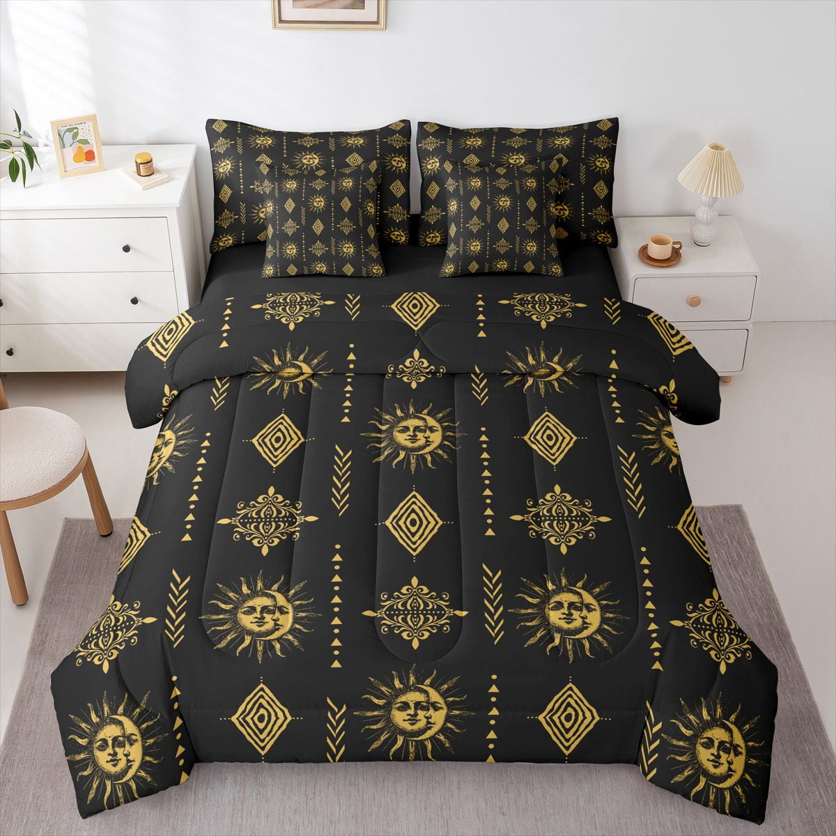 Feelyou Boho Aztec Damask Comforter Set 7pcs, Mandala Sun Moon Galaxy ...