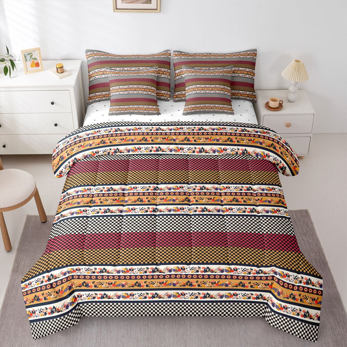 Feelyou Boho Aztec Women Bedding Comforter Set 7pcs, Western Boho Queen ...