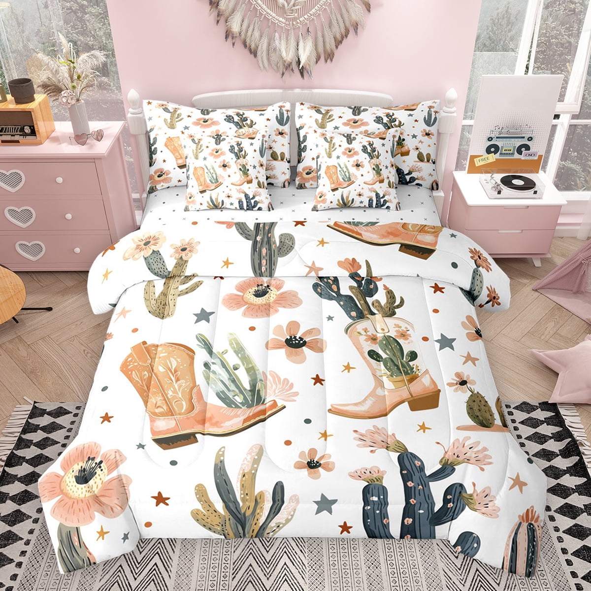 Feelyou Boho Cactus Floral Bedding Comforter Set 7pcs, Cowgirl Cowboy ...