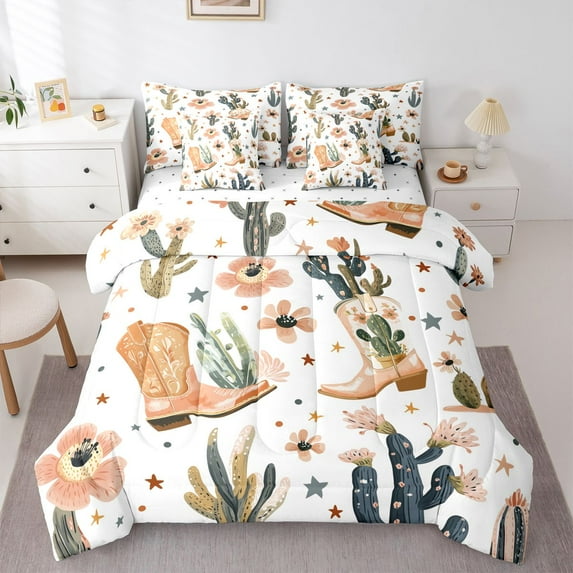 Feelyou Boho Cactus Floral Bedding Comforter Set 7pcs, Cowgirl Cowboy ...