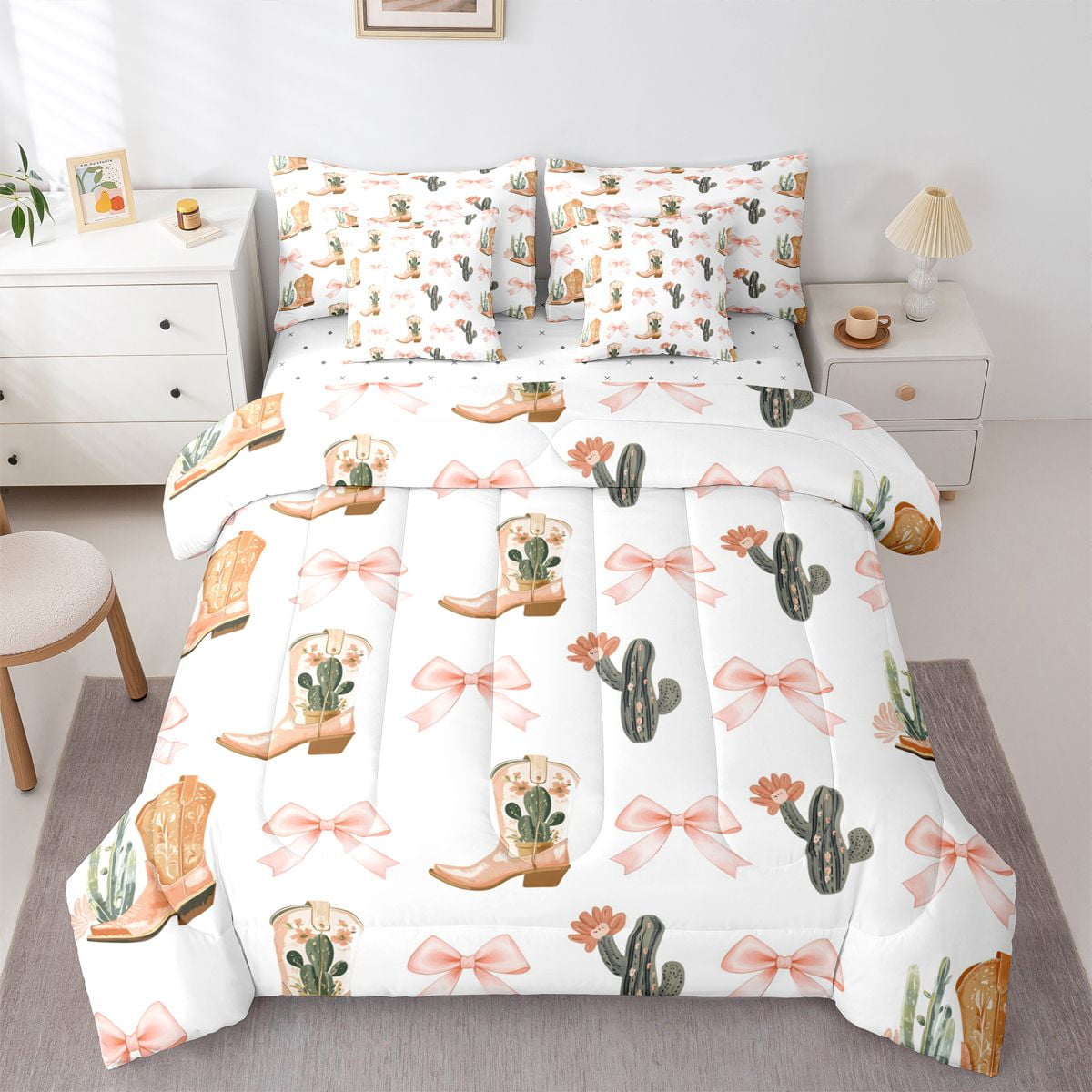 Feelyou Boho Cactus Plant Comforter Set 7pcs, Tribal Bowknot Cowgirl ...