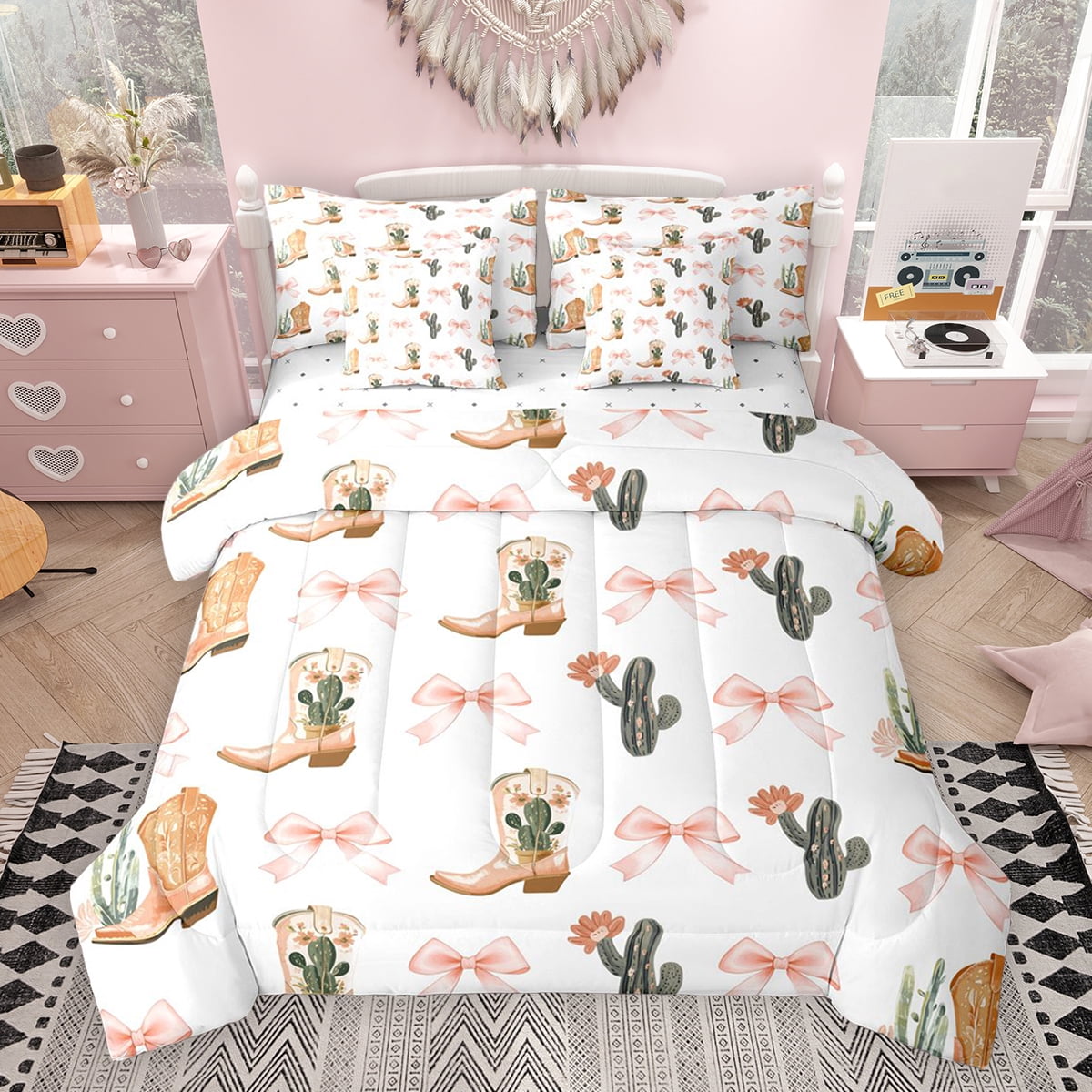 Feelyou Boho Cactus Plant Comforter Set 7pcs, Tribal Bowknot Cowgirl ...