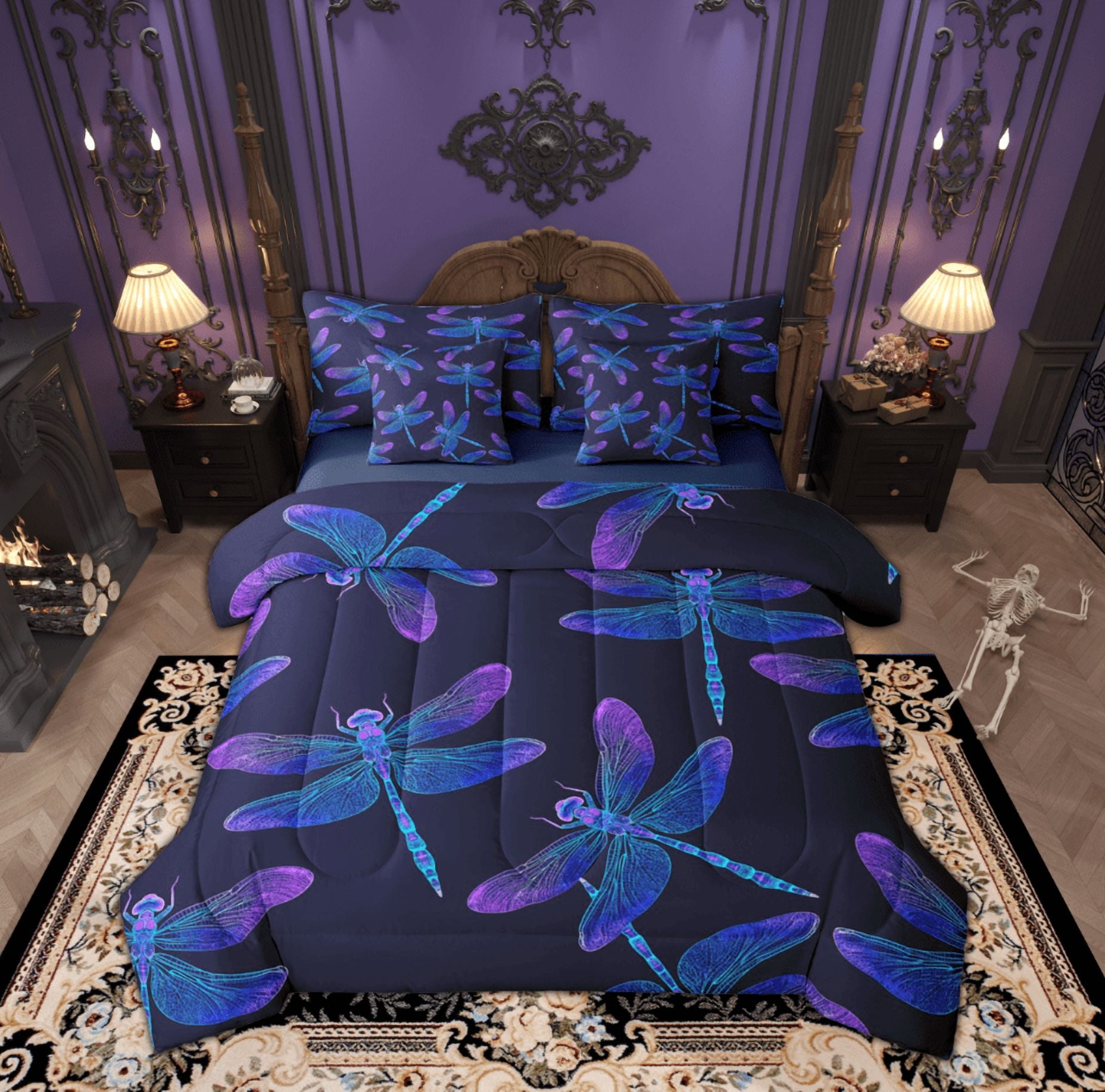 Feelyou Boho Cartoon Dragonfly Bedding Comforter Set 7 Pieces, Blue ...