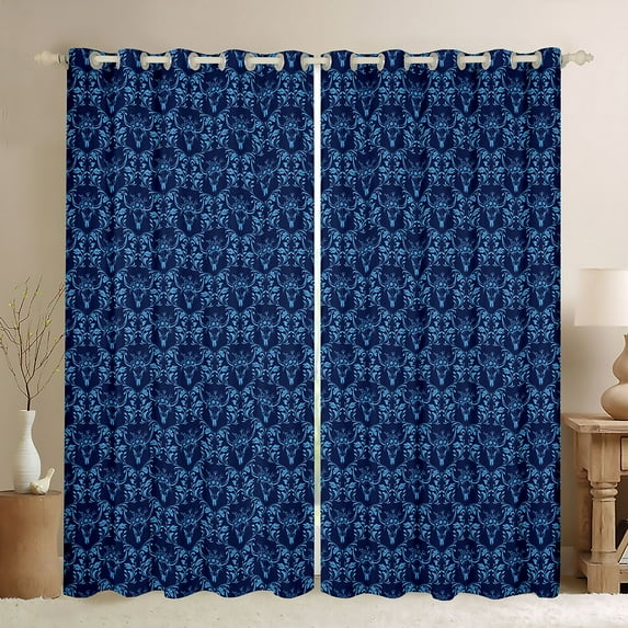 Feelyou Boho Damask Black Out Curtains, Blue Sheep Skull Curtains Pack ...