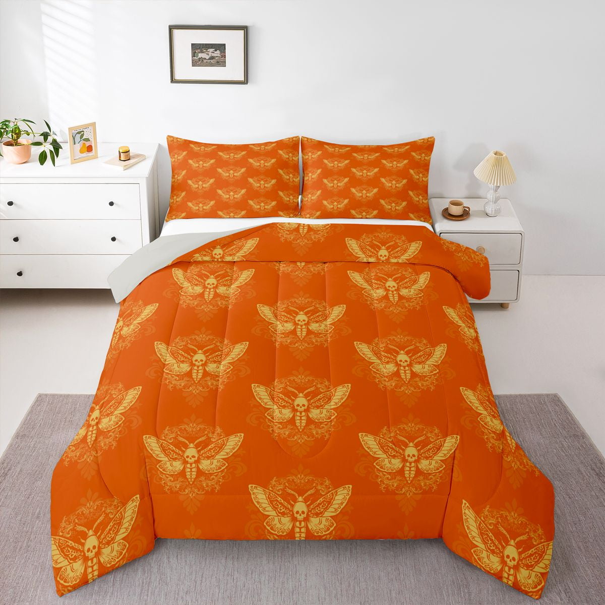 Feelyou Boho Moth Full Size Comforter Sets, Mandala Orange Bedding Sets ...