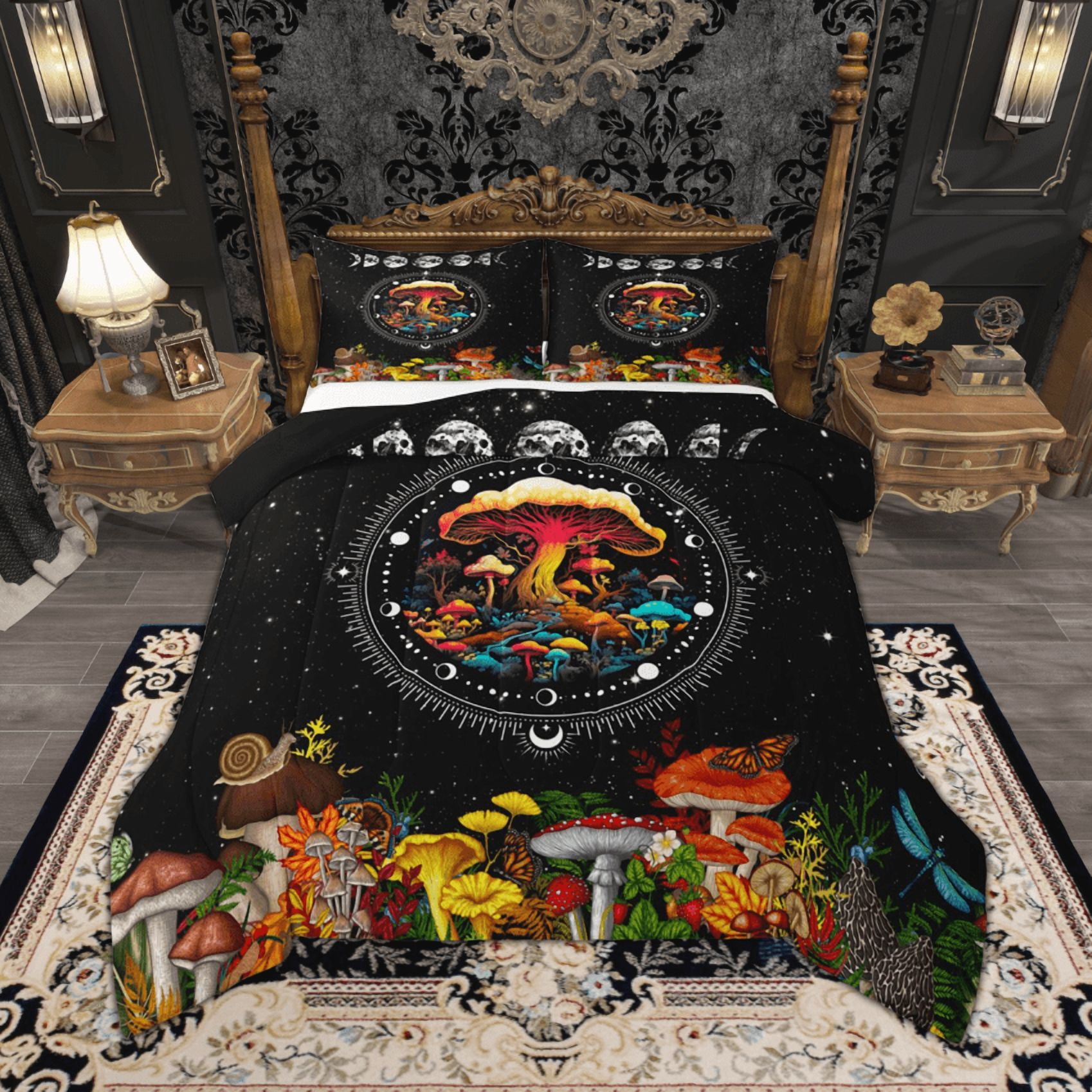Feelyou Boho Mushroom Full Size Comforter Sets, Trippy Moon Phase Stars ...
