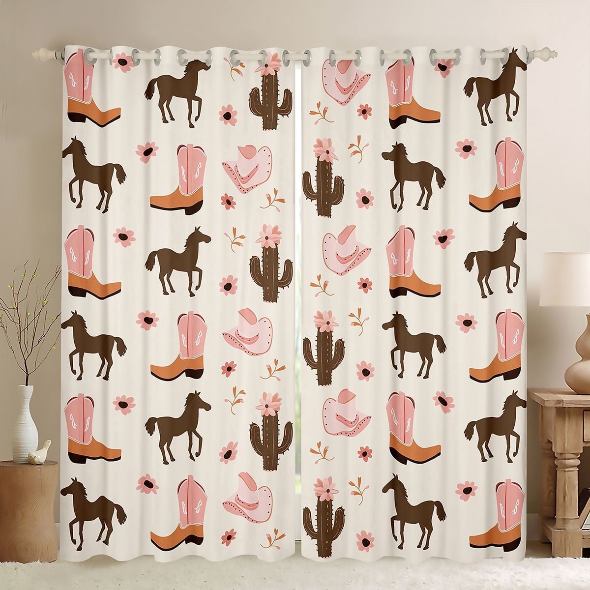 Feelyou Boot Hat Curtains Pack of 2 (42x84 Each), Rustic Horse Animal ...
