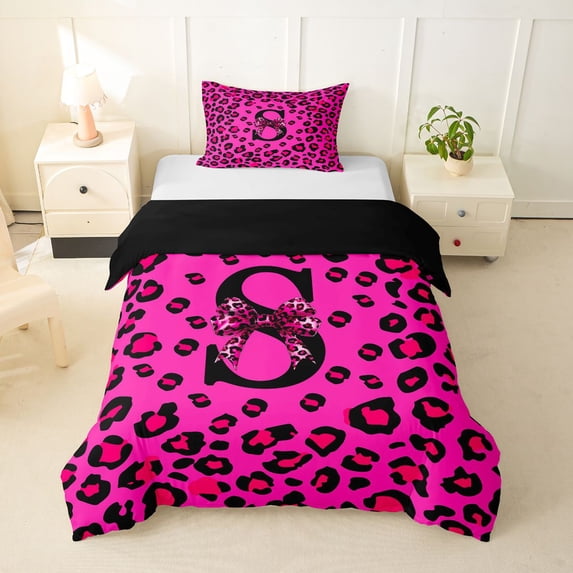 Feelyou Bow Alphabet S Twin Duvet Cover for Girls, Stylish Leopard ...