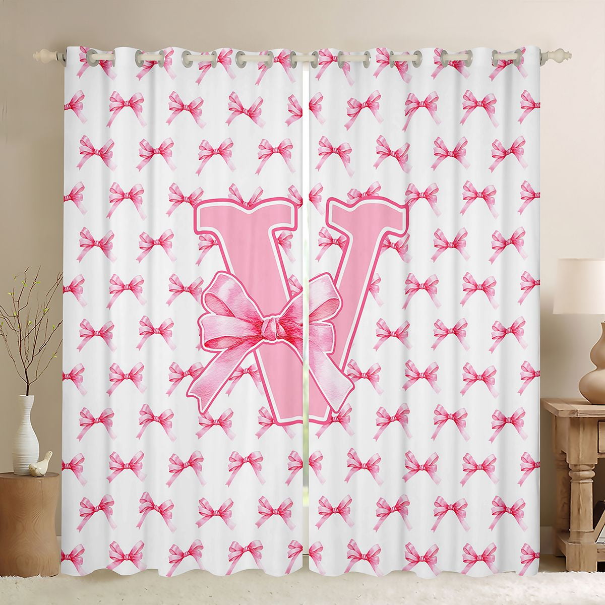 Feelyou Bow Monogrammed V Black Out Curtains, Cartoon Curtains Pack of ...