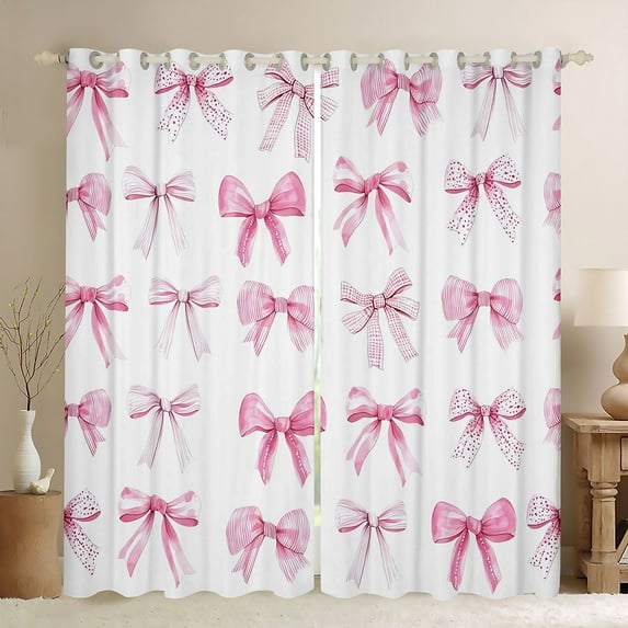 Feelyou Bowknot Black Out Curtains, White Pink Watercolor Curtains Pack ...