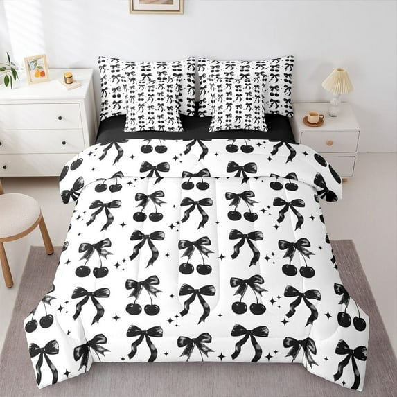 Feelyou Bowknot Cherry Twin Bedding Sets 7pcs, Cute Stars Bedding ...