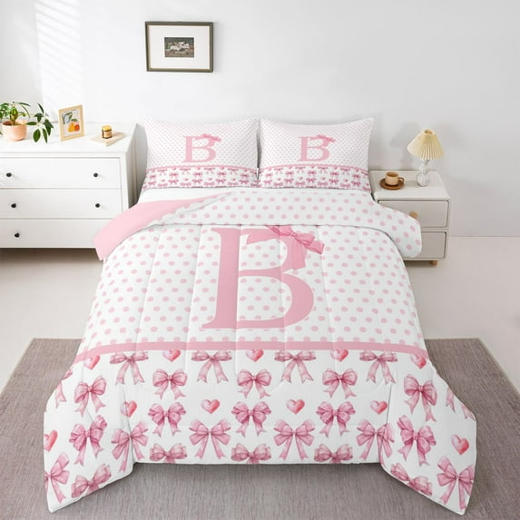 Feelyou Bowknot Letter B Twin Comforter Sets, Kawaii Princess Pink ...