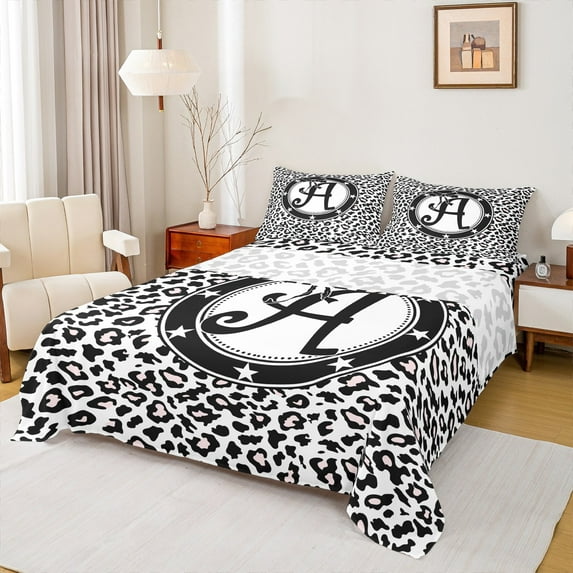 Feelyou Bowknot Letter A Queen Sheet Sets for Child, Leopard Cheetah ...