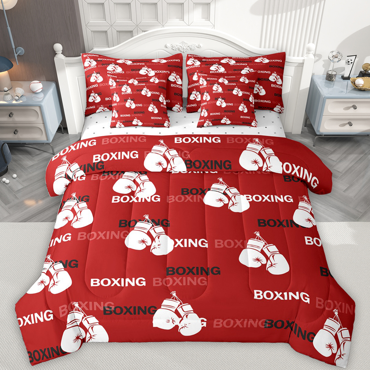 Feelyou Boxing Athlete Kids Bedding Comforter Set 7pcs, Kawaii Red ...