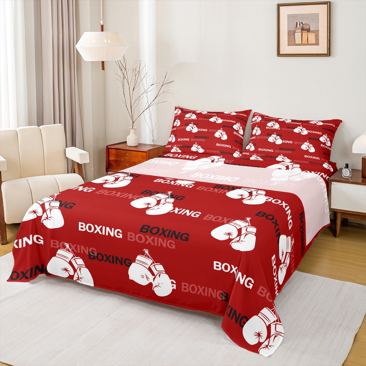 Feelyou Boxing Athlete Kids Full Size Sheets, Kawaii Red Boxing Gloves ...