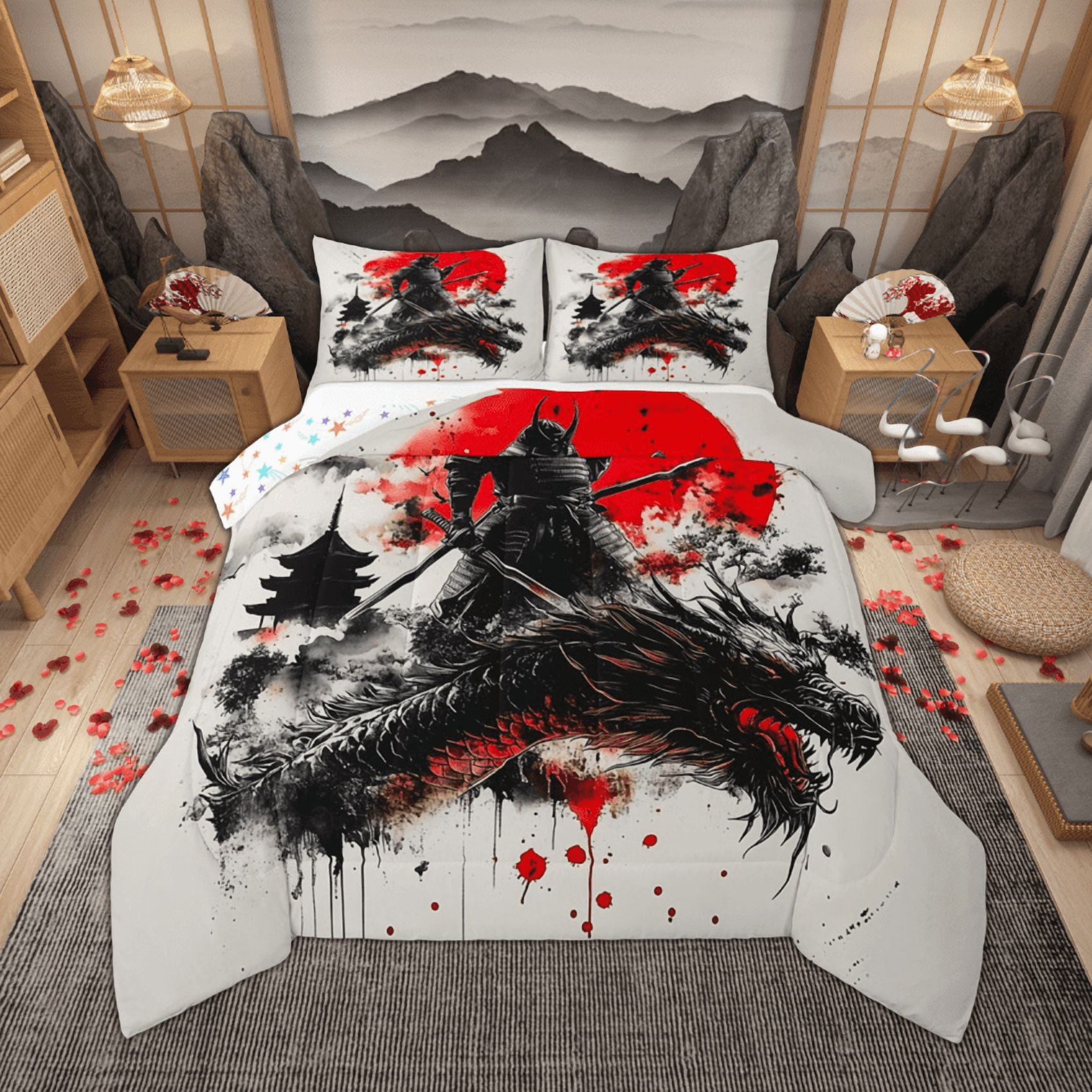 Feelyou Boys Cool Samurai Bedding Comforter Set, Black Dragon Twin ...