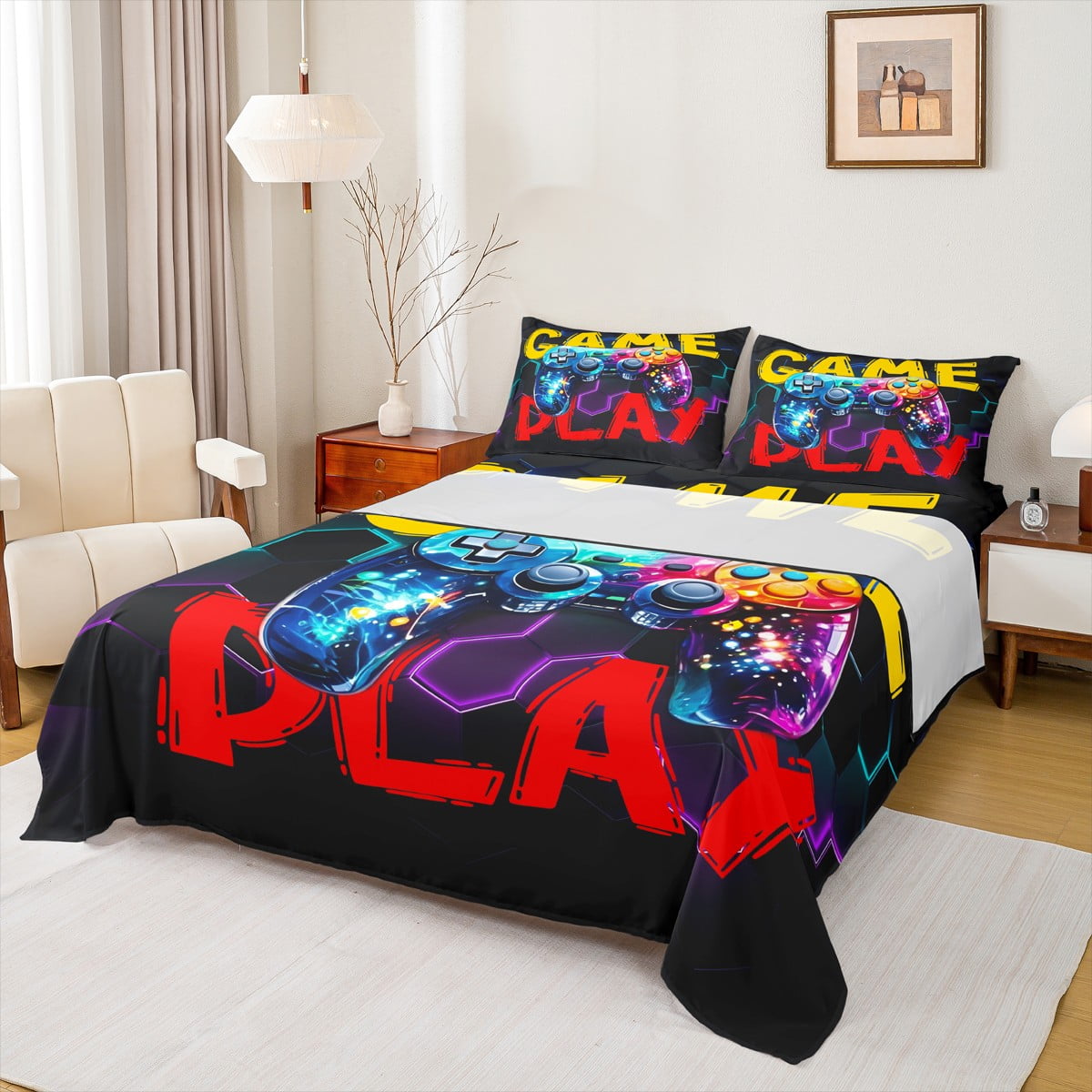 Feelyou Boys Game Console Twin Sheet Sets, Honeycomb Geometric Twin ...
