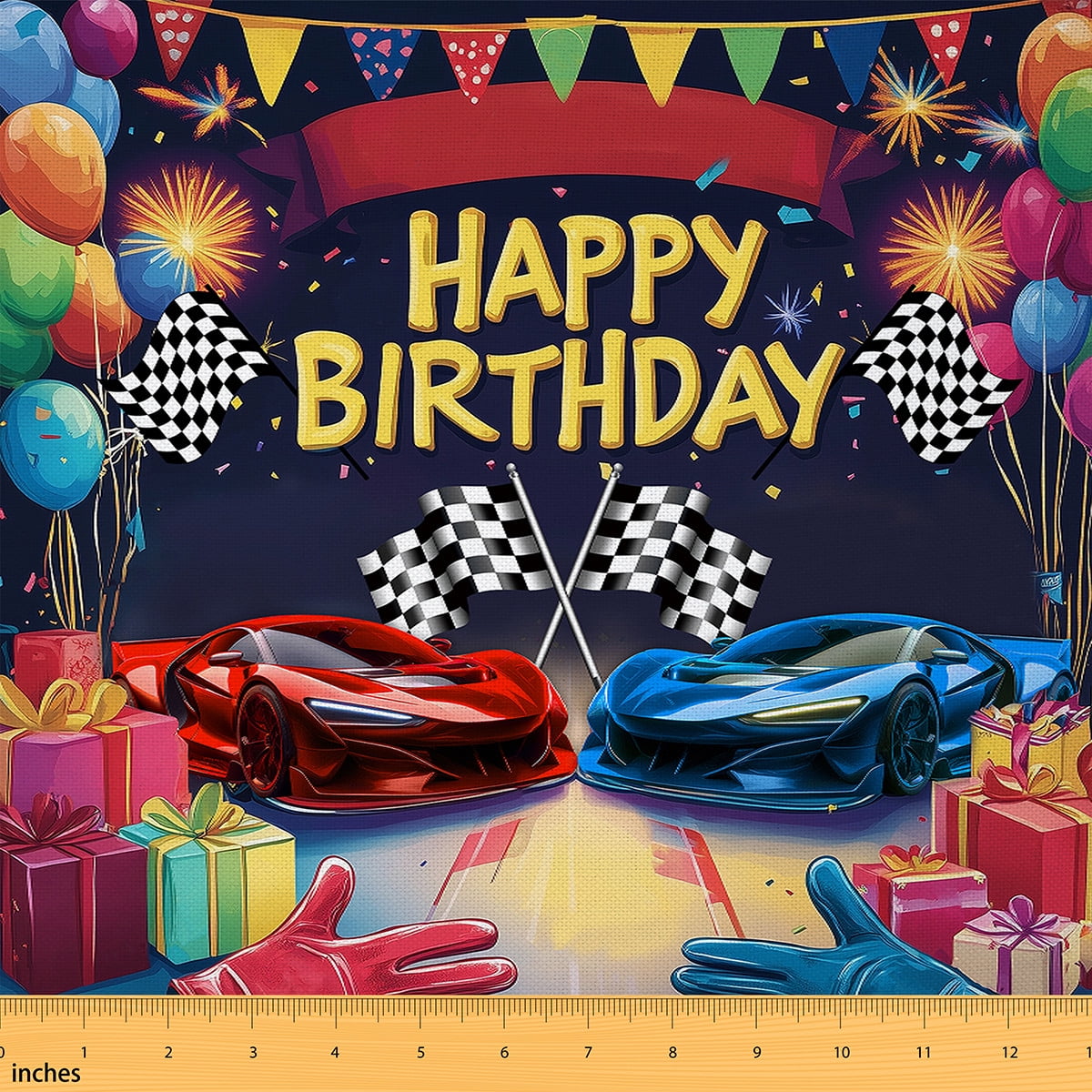 Feelyou Boys Racing Car Fabric by the Yard 10 Yards, Checkered Flag Home Decor Fabric by the ...