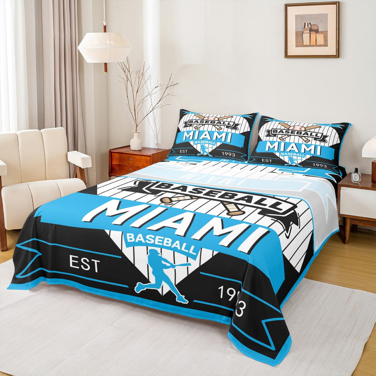Feelyou Boys Sport Basetall Bed Sheets, Black Blue King Sheets, Stripes ...
