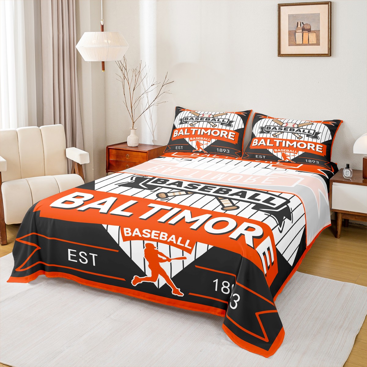 Feelyou Boys Sport Basetall Full Size Sheets, Orange Black Bed Sheets ...
