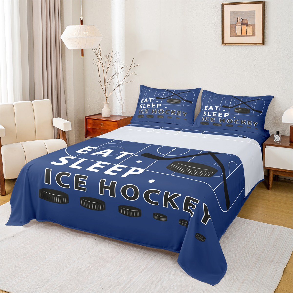 Feelyou Boys Sport Bed Sheets for Kids Teens, Ice Hockey King Sheets ...