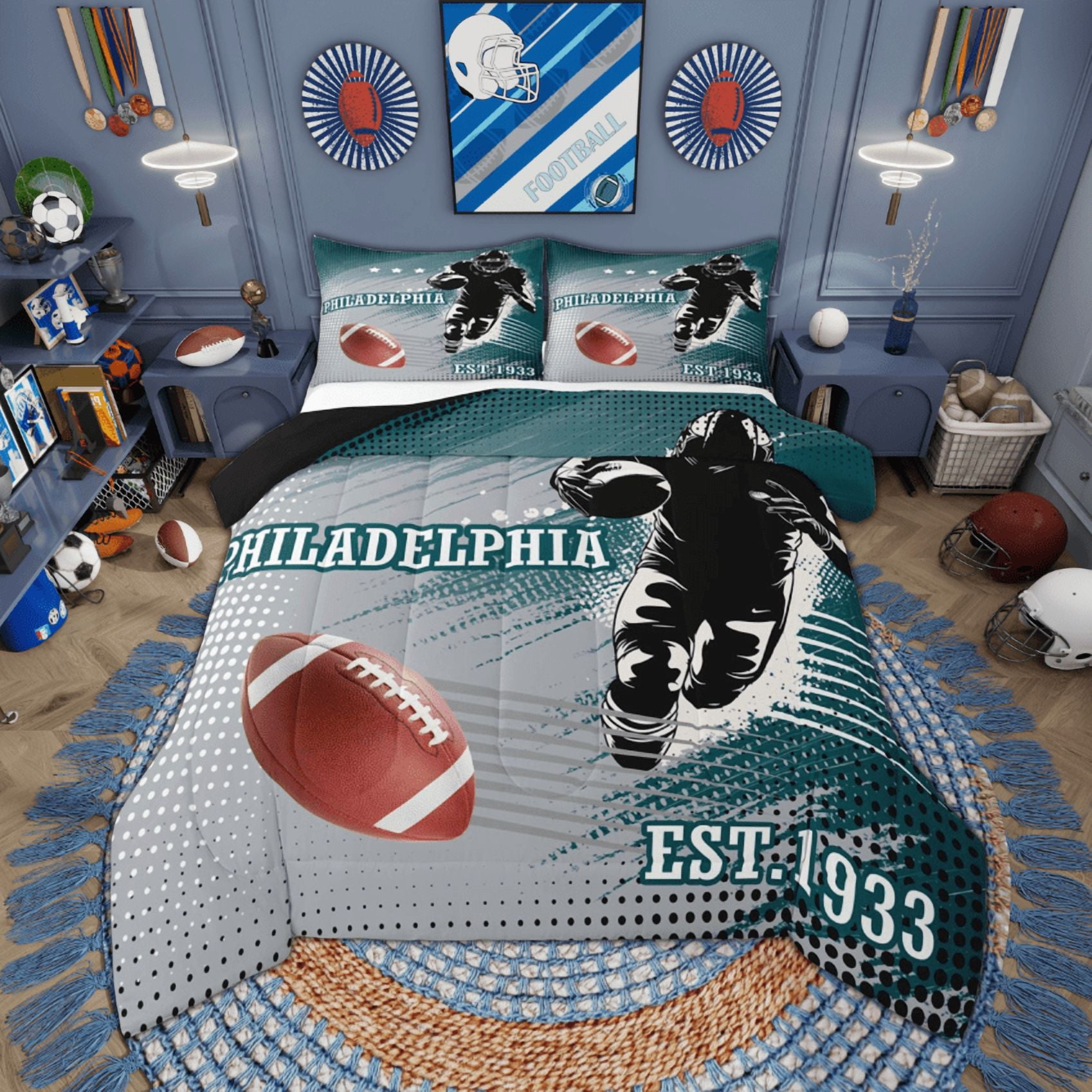 Feelyou Boys Sports King Size Comforter Sets, American Football Bedding ...