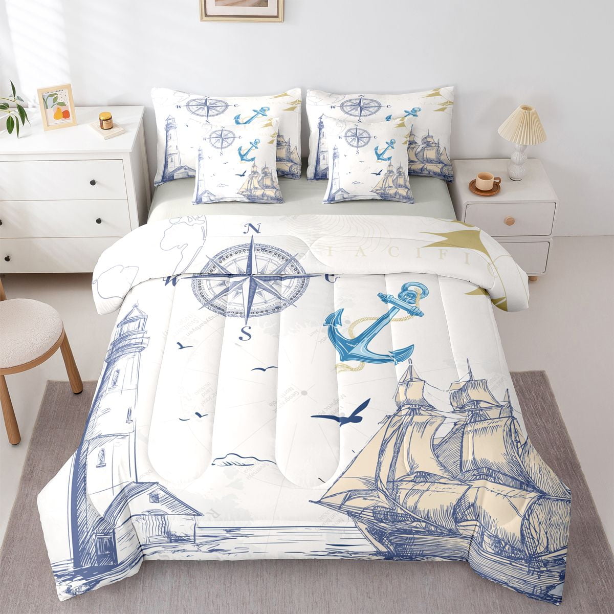 Feelyou Boys Vintage Sailboat Twin Bedding Sets 7-Piece, Nautical ...
