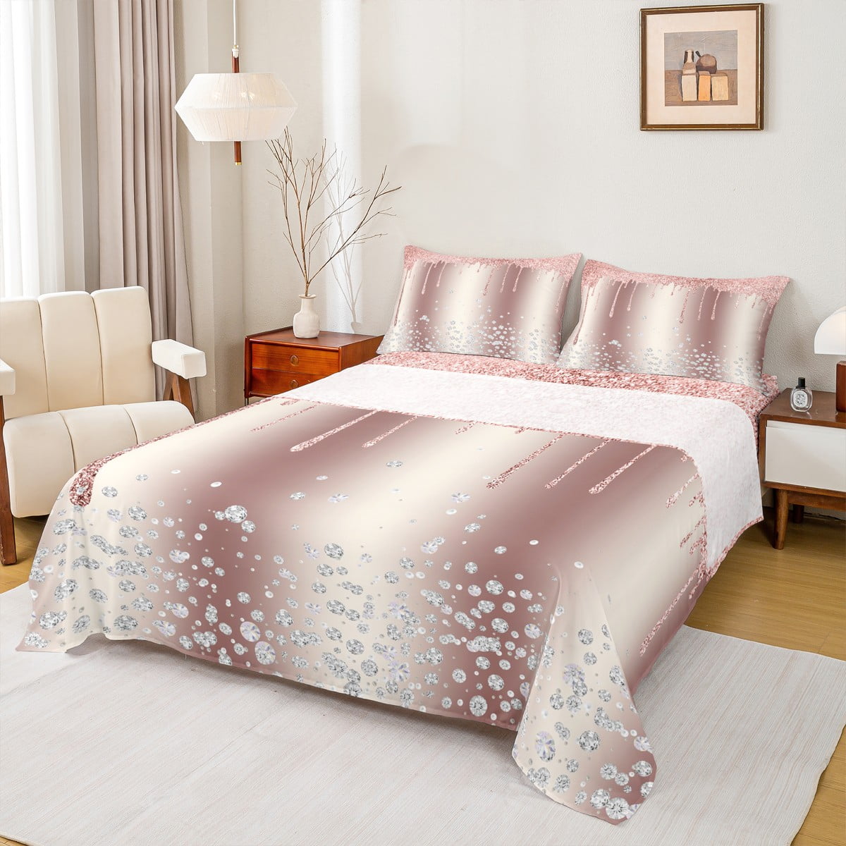 Feelyou Brown Beige Ombre Aesthetic Full Size Sheets, Dreamy Glitter ...