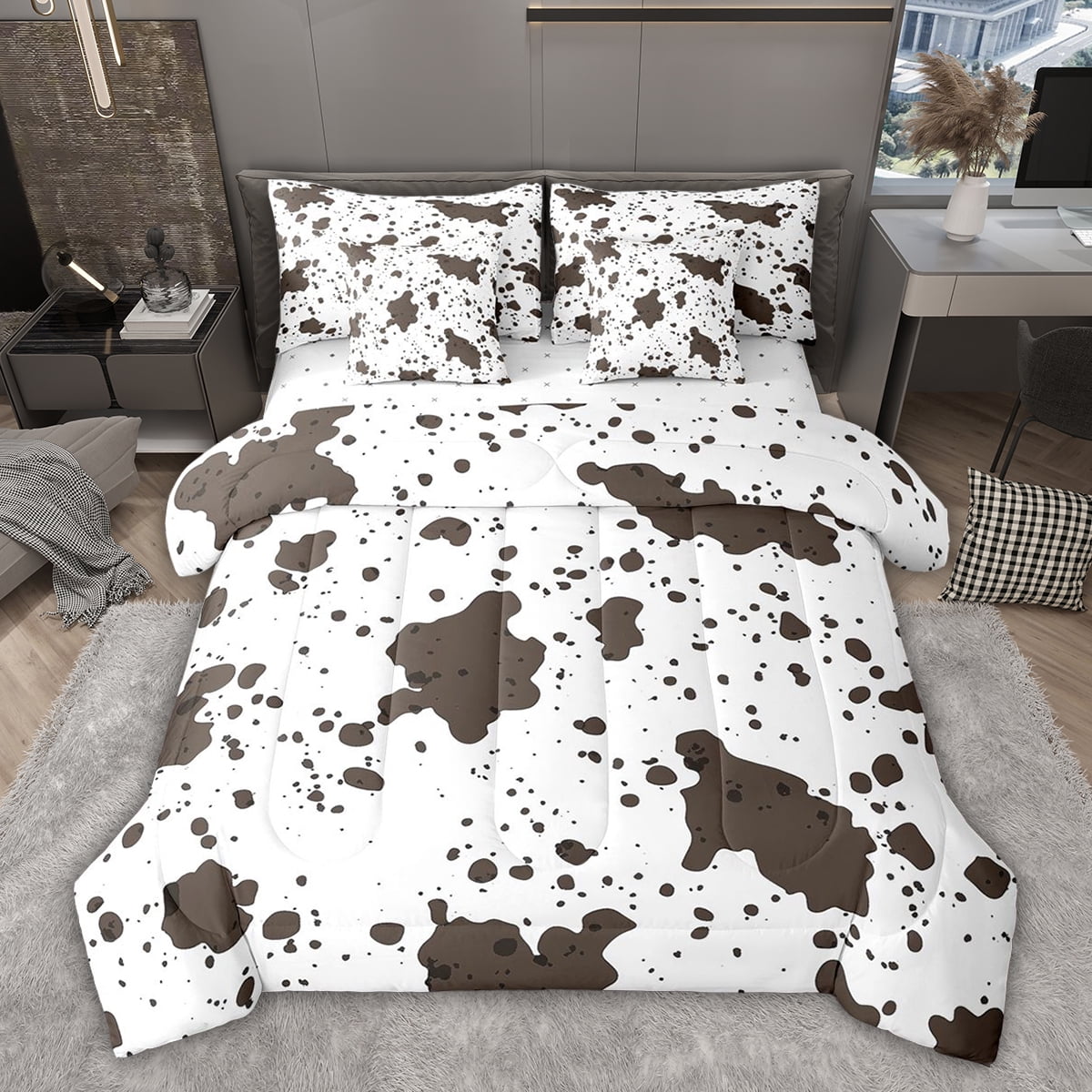 Feelyou Brown Cow Print Bedding Comforter Set 7 Pieces, Rustic ...