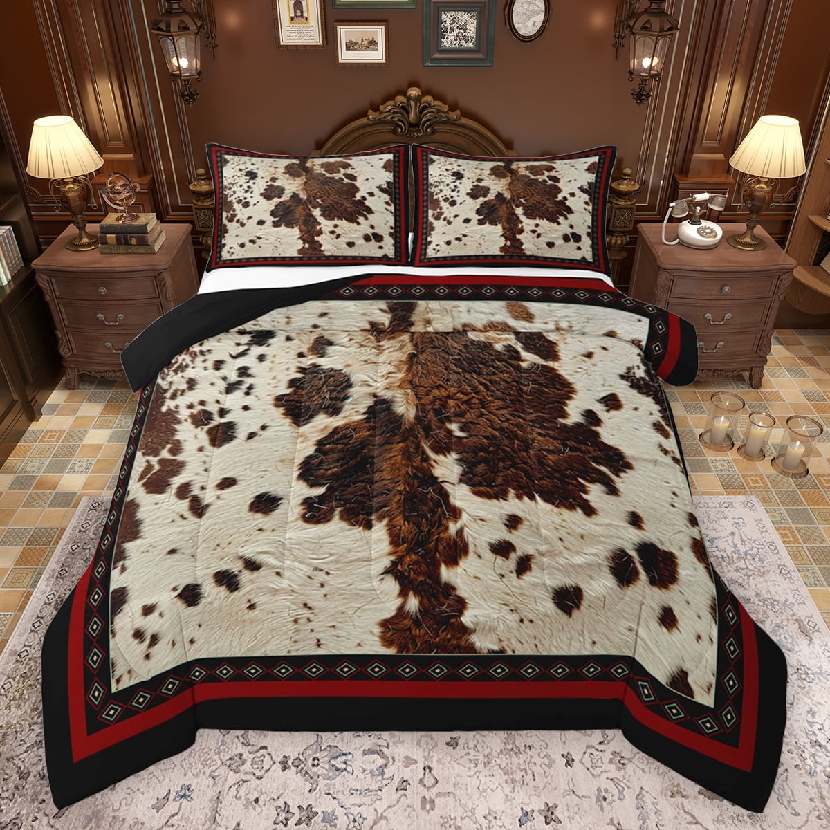 Feelyou Brown Cow Print Bedding Comforter Set for Men, Rustic Farmhouse ...