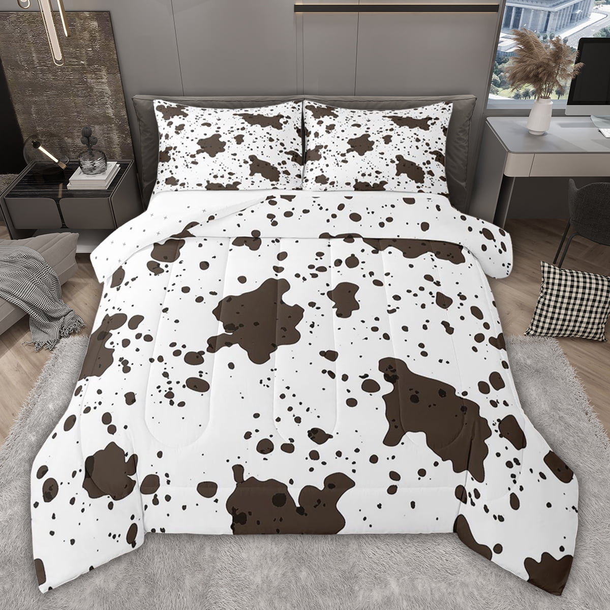 Feelyou Brown Cow Print Queen Comforter Set, Rustic Farmhouse Bedding ...