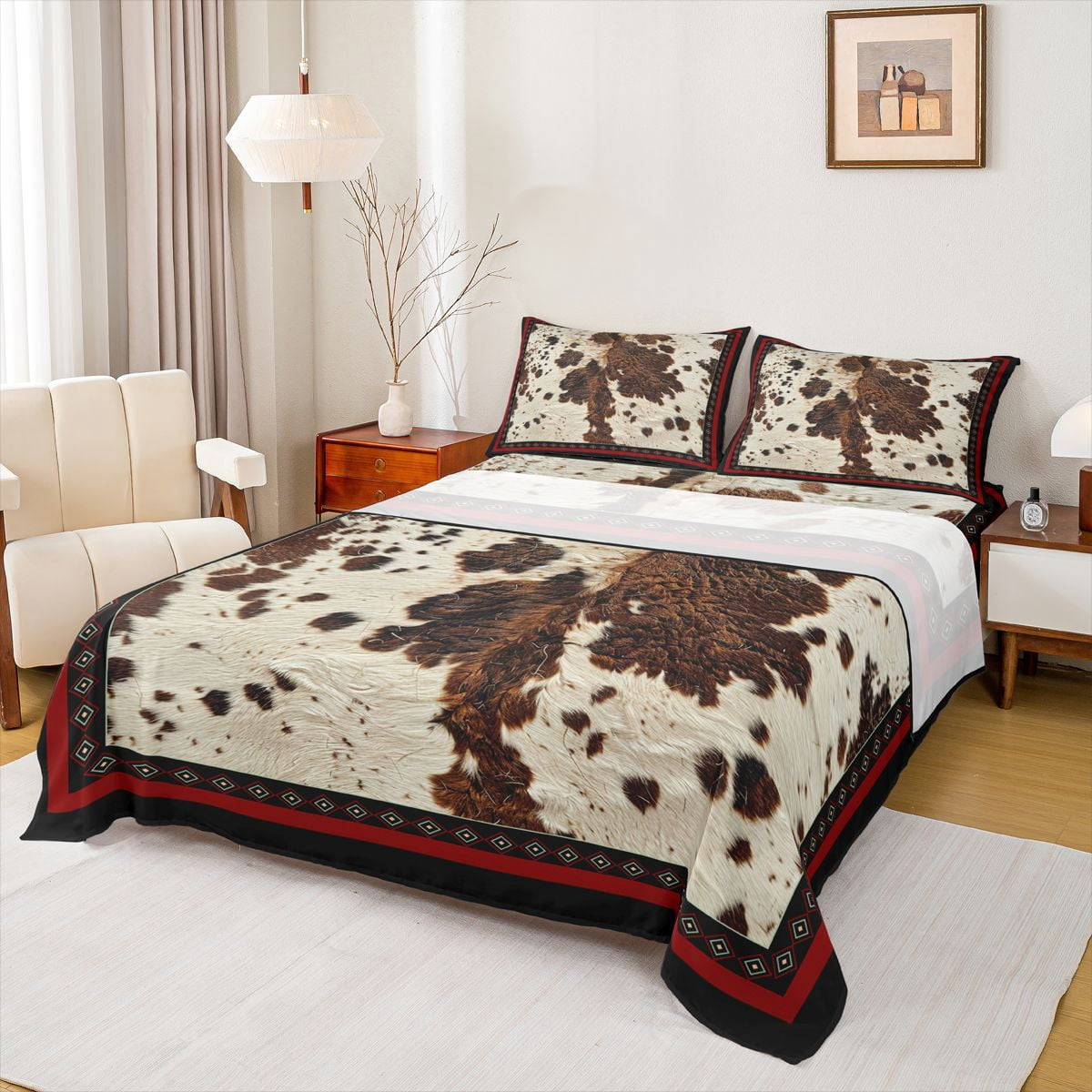 Feelyou Brown Cow Print Twin Sheet Sets for Men, Rustic Farmhouse Twin ...