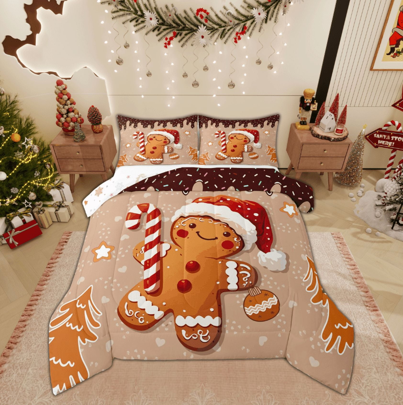 Feelyou Brown Gingerbread Man Full Size Comforter Sets, Christmas Candy ...