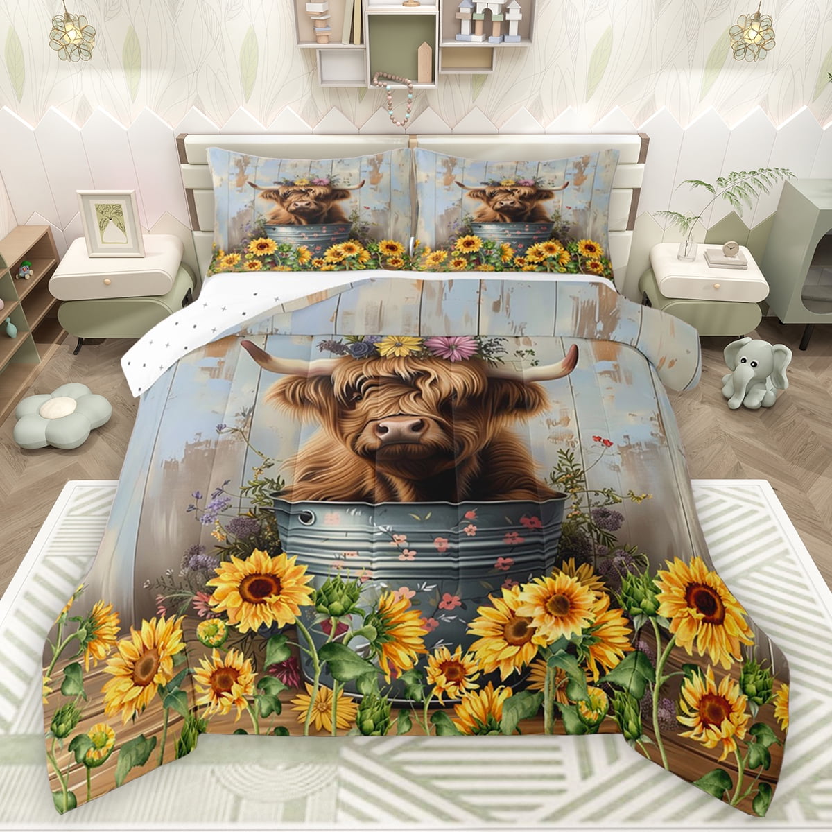 Feelyou Brown Highland Bull Full Size Comforter Sets for Child, Rustic ...
