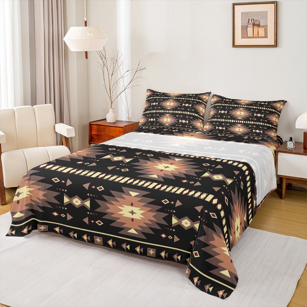 Feelyou Brown Hippie Aztec Twin Sheet Sets for Women, Western Triangle ...