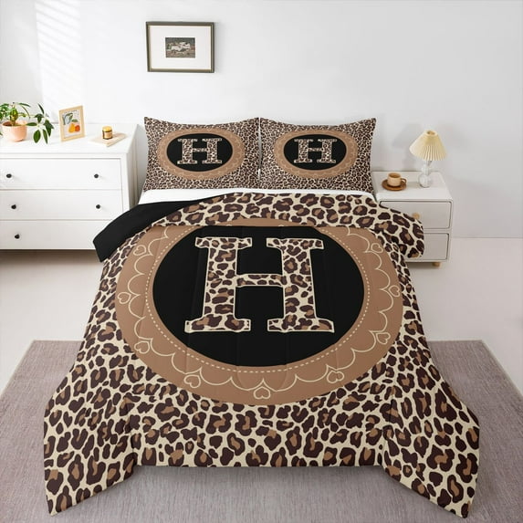 Feelyou Brown Initial H Queen Comforter Set, Cheetah Print Bedding ...