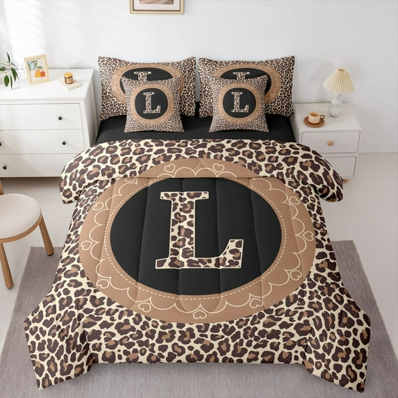 Feelyou Brown Initial L Twin Bedding Sets 7-Piece, Cheetah Print ...