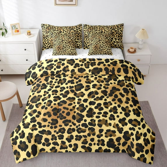 Feelyou Brown Leopard Print Twin Bedding Sets 7pcs, Polkadots Circle ...