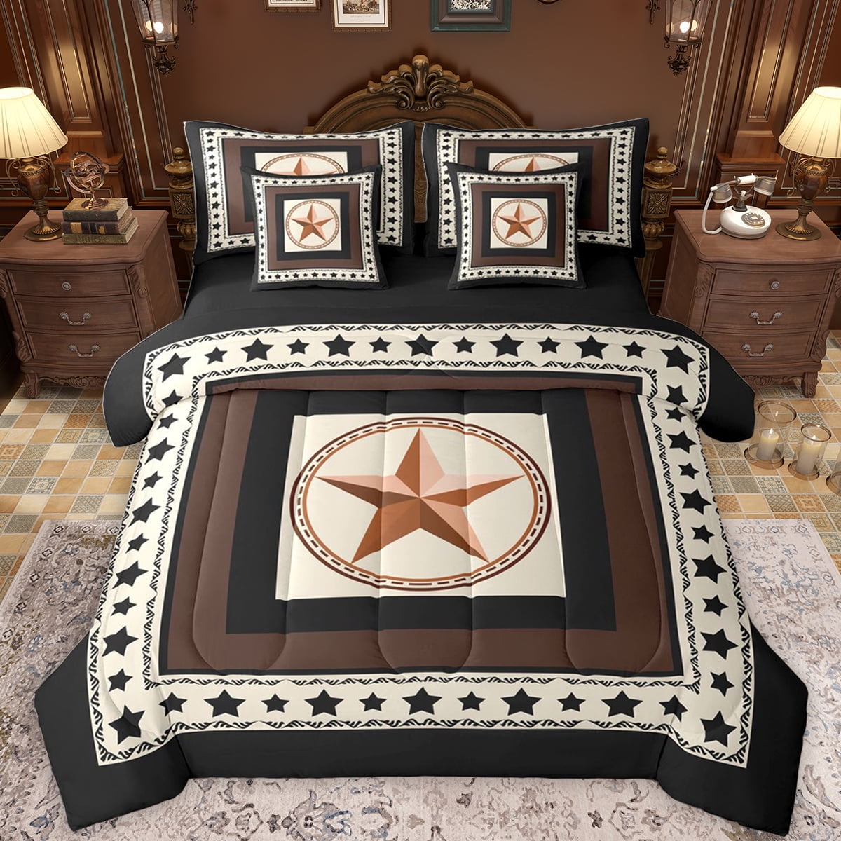 Feelyou Brown Texas Stars Bedding Comforter Set 7pcs, Rustic Farmhouse ...