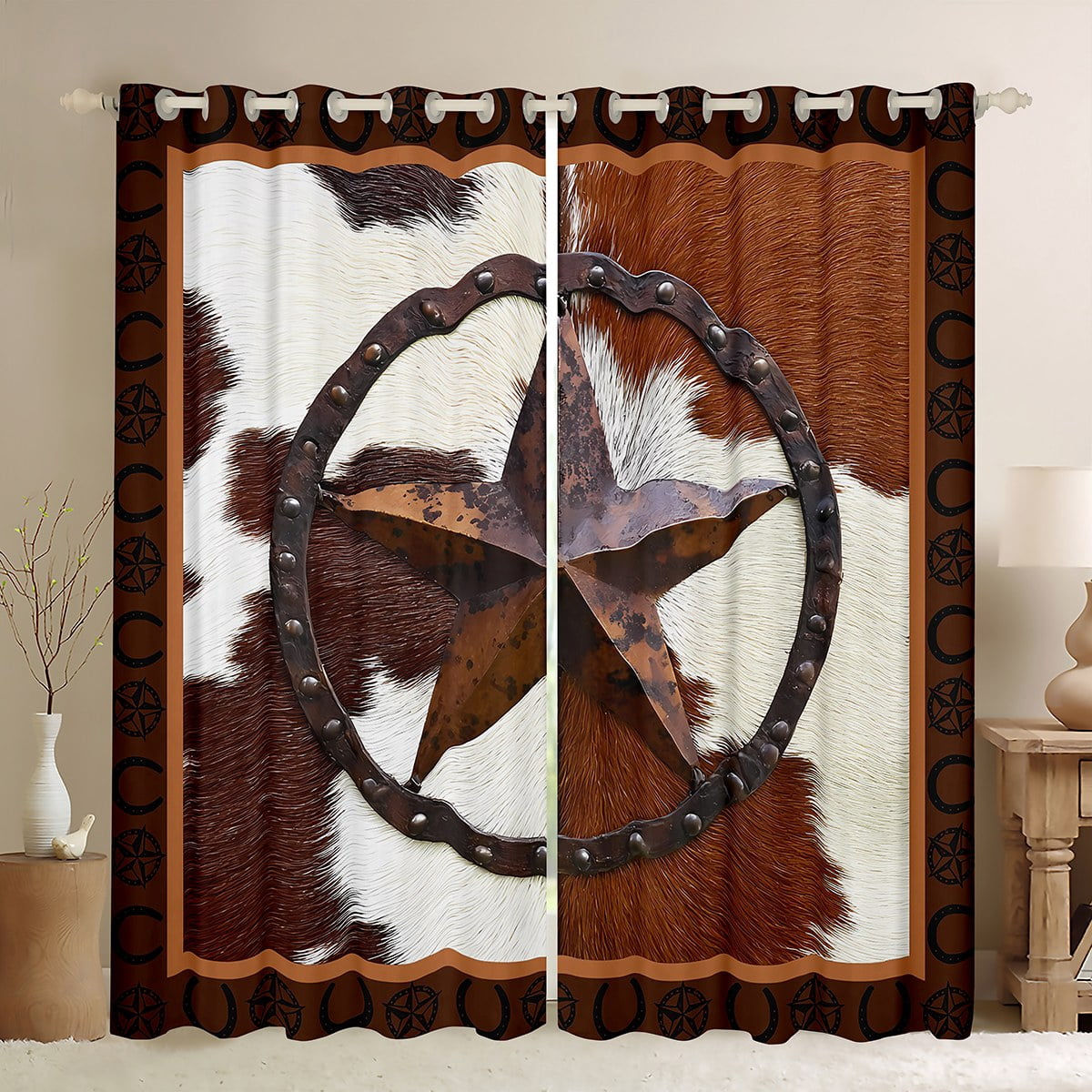 Feelyou Brown Texas Stars Curtains Pack of 2 (42x84 Each) for Kids ...
